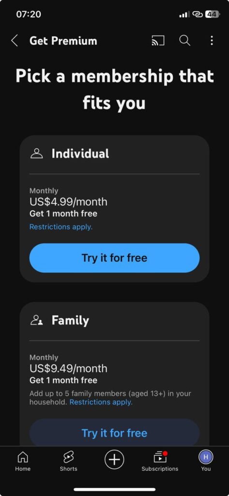 YouTube Premium on iOS in Kenya - Android Kenya
