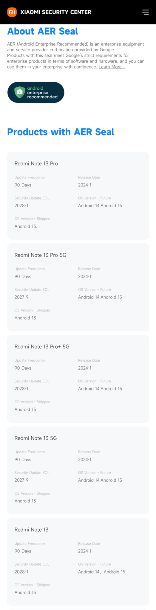 Redmi Note 13 series guaranteed 4 years of Android updates