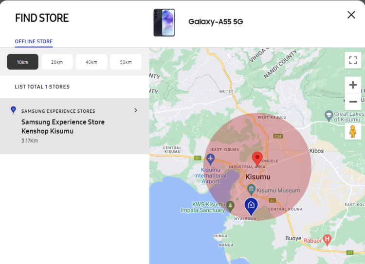 Samsung Kenya website now has an "Online Store” option