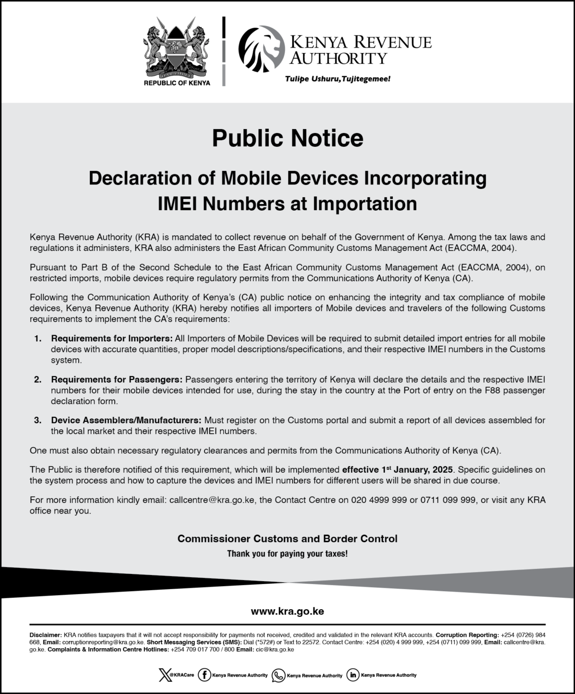 All passengers entering Kenya to declare phone IMEI numbers at port of ...