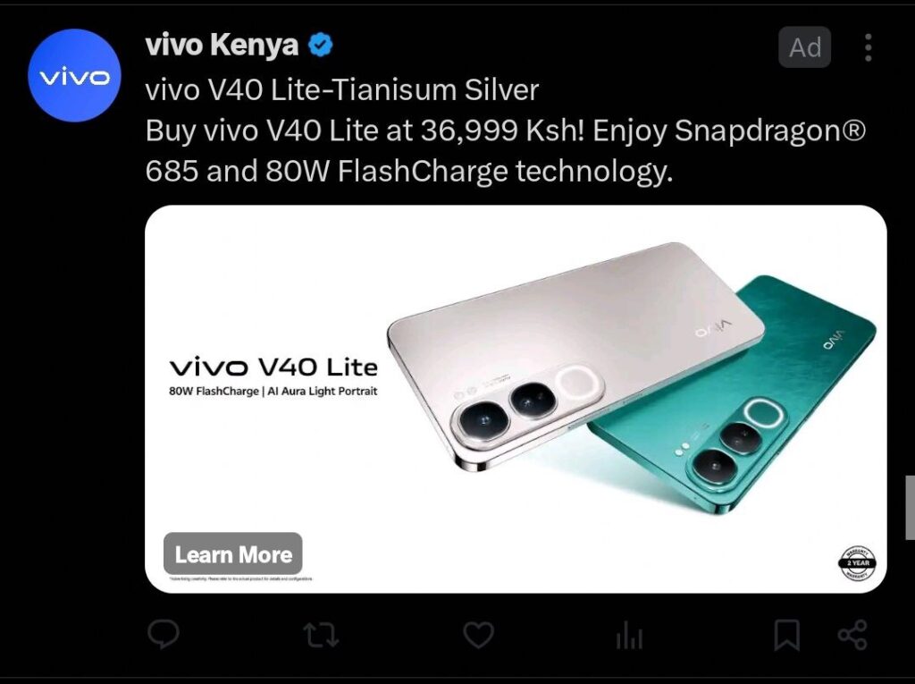Vivo V40 Lite price leaked in ad - Android Kenya